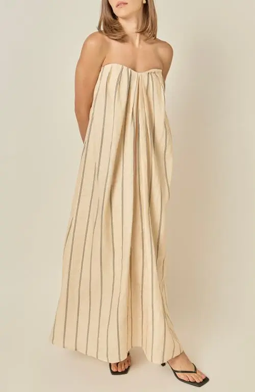 English Factory Strapless Pintuck Striped Maxi Dress