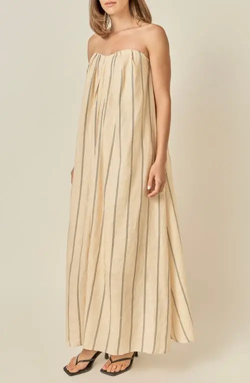 English Factory Strapless Pintuck Striped Maxi Dress