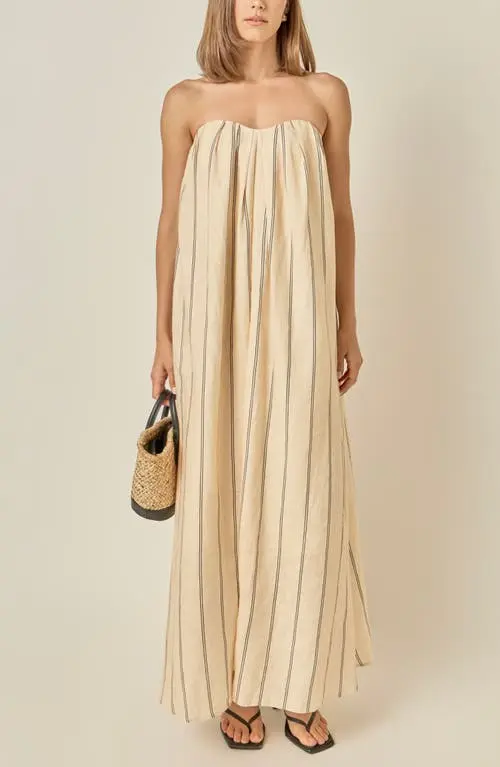 English Factory Strapless Pintuck Striped Maxi Dress