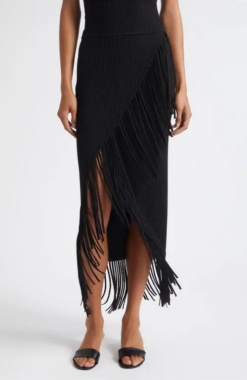 TOCCIN Giana Fringe Asymmetrical Midi Skirt