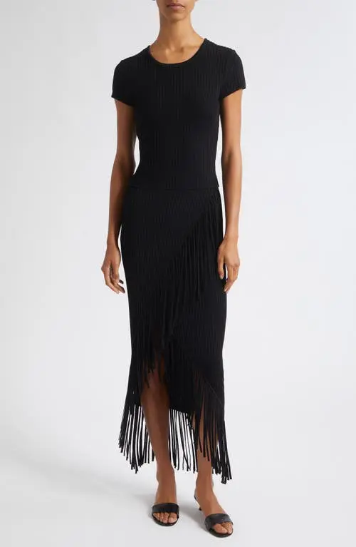 TOCCIN Giana Fringe Asymmetrical Midi Skirt