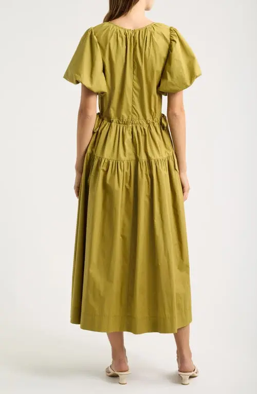 Moon River Smocked Puff Sleeve Midi Dress