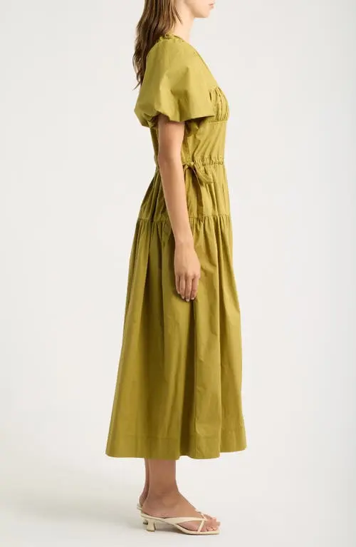 Moon River Smocked Puff Sleeve Midi Dress