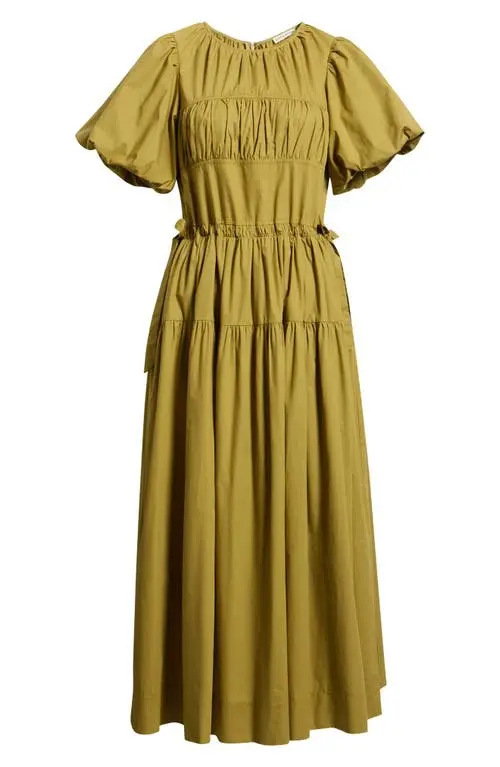 Moon River Smocked Puff Sleeve Midi Dress