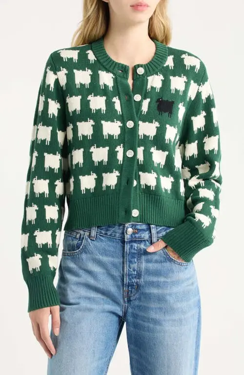 ROWING BLAZERS Cropped Sheep Cotton Cardigan - Green