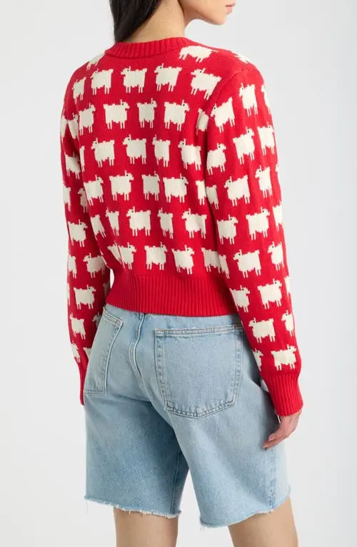 ROWING BLAZERS Cropped Sheep Cotton Cardigan - Red
