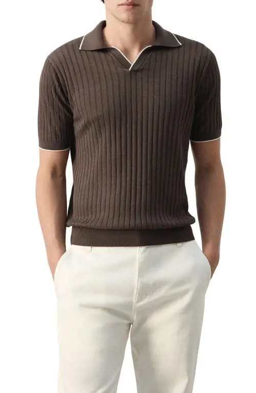 Mango Regular Fit Linen Blend Rib Polo - Brown