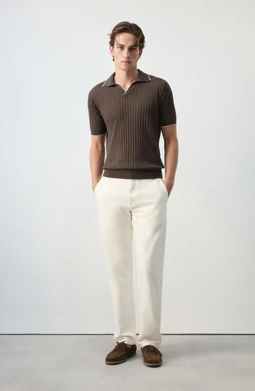 Mango Regular Fit Linen Blend Rib Polo - Brown