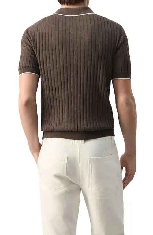 Mango Regular Fit Linen Blend Rib Polo - Brown