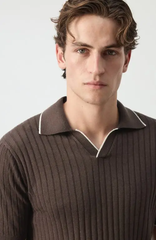 Mango Regular Fit Linen Blend Rib Polo - Brown