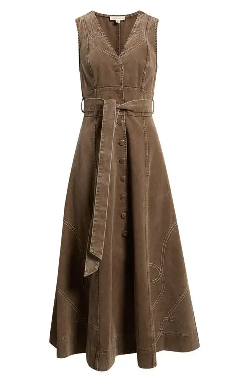 Moon River Western Sleeveless Midi Dress