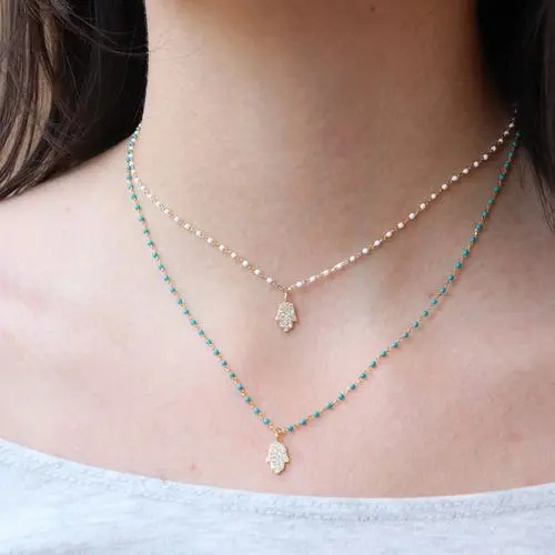 THE LOVERY FINE JEWELRY Gold-plated Sterling Silver Beaded Hamsa Necklace
