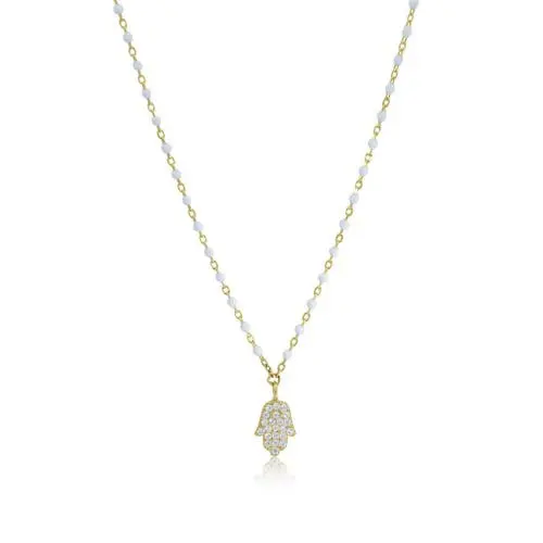 THE LOVERY FINE JEWELRY Bead Hamsa Necklace - White Enamel