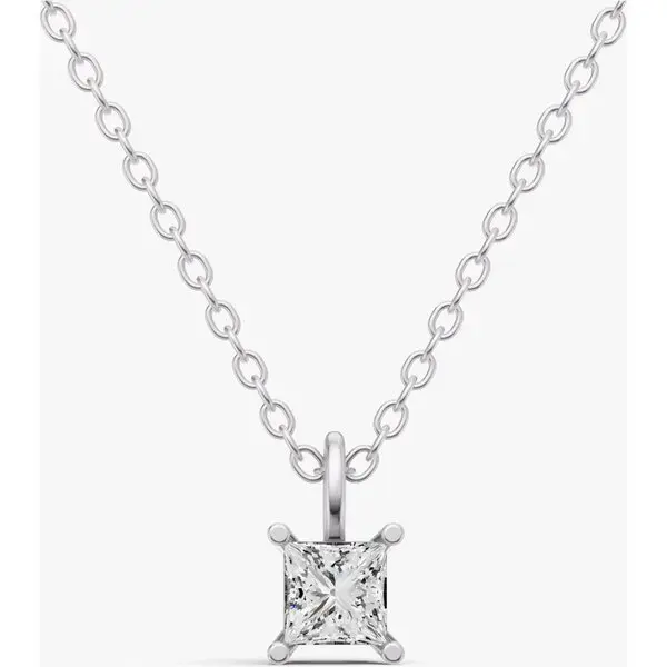 SEREIA OFFICIAL 14k Gold 0.75 Ct Lab Grown Princess Cut Diamond Solitaire Pendant With Bail - White Gold