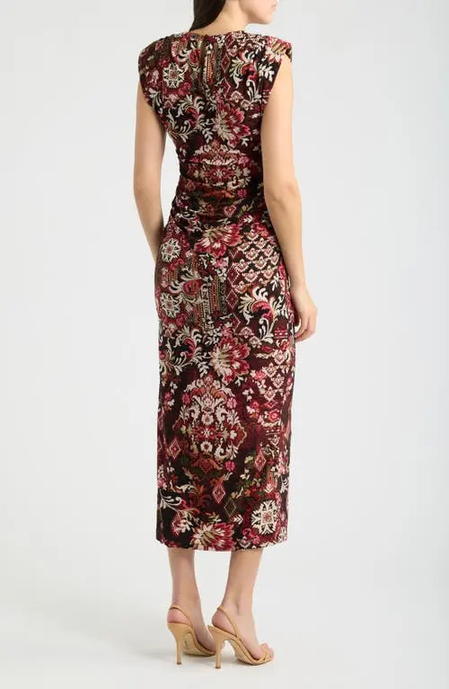Vince Camuto Print Ruched Maxi Dress - Pmu