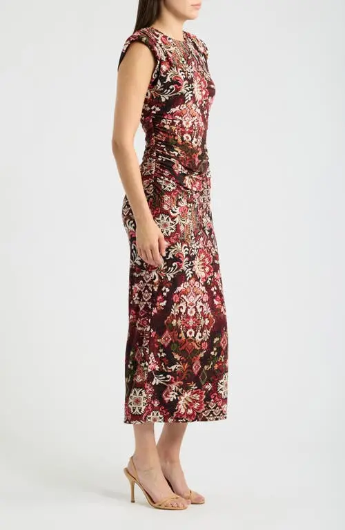 Vince Camuto Print Ruched Maxi Dress - Pmu
