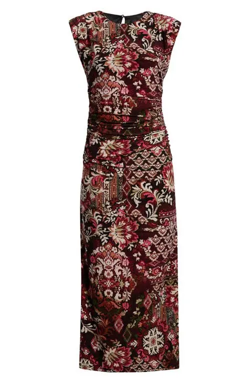 Vince Camuto Print Ruched Maxi Dress - Pmu