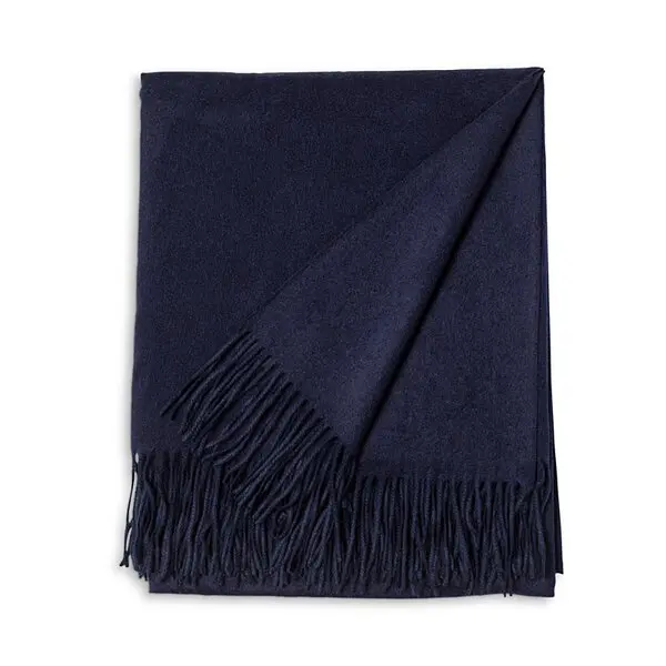Sofia Cashmere Fringed Throw Blanket - Navy
