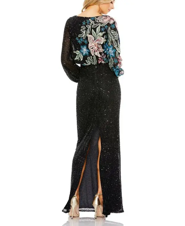 Mac Duggal Embellished Multi Color Floral High Neck Gown