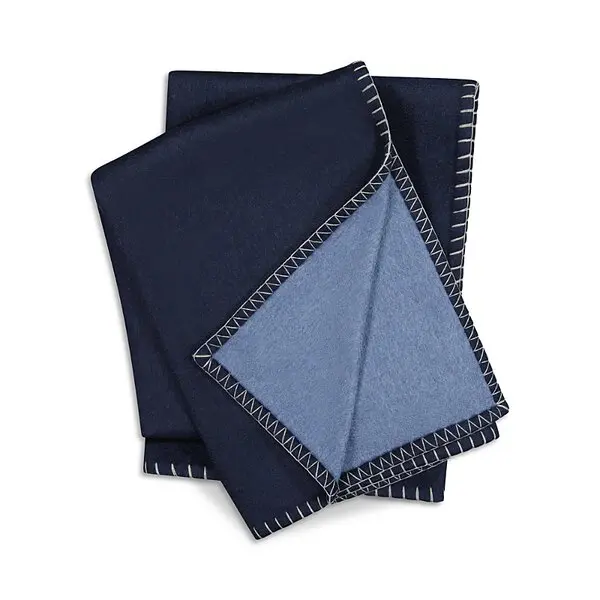 Sofia Cashmere Contrast Throw Blanket - Navy/denim
