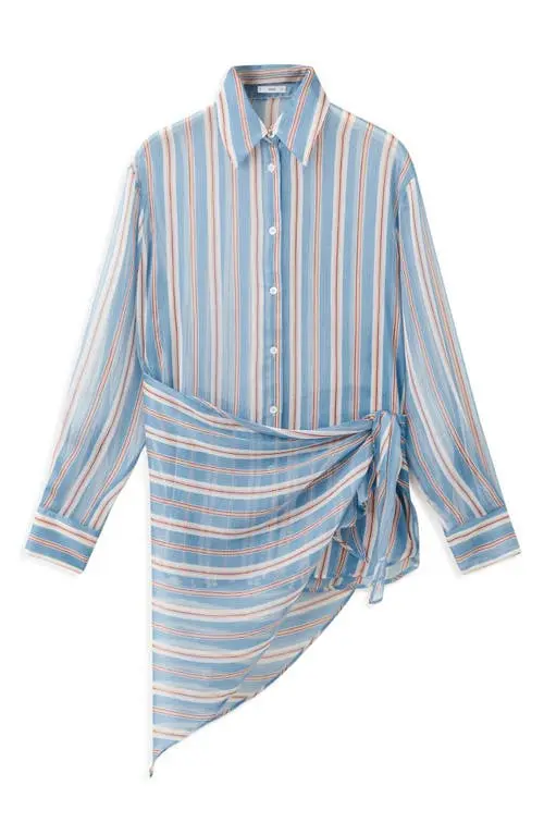Mango Stripe Scarf Hem Button-up Shirt