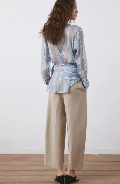 Mango Stripe Scarf Hem Button-up Shirt