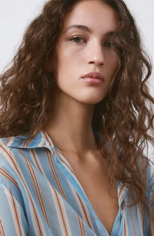 Mango Stripe Scarf Hem Button-up Shirt