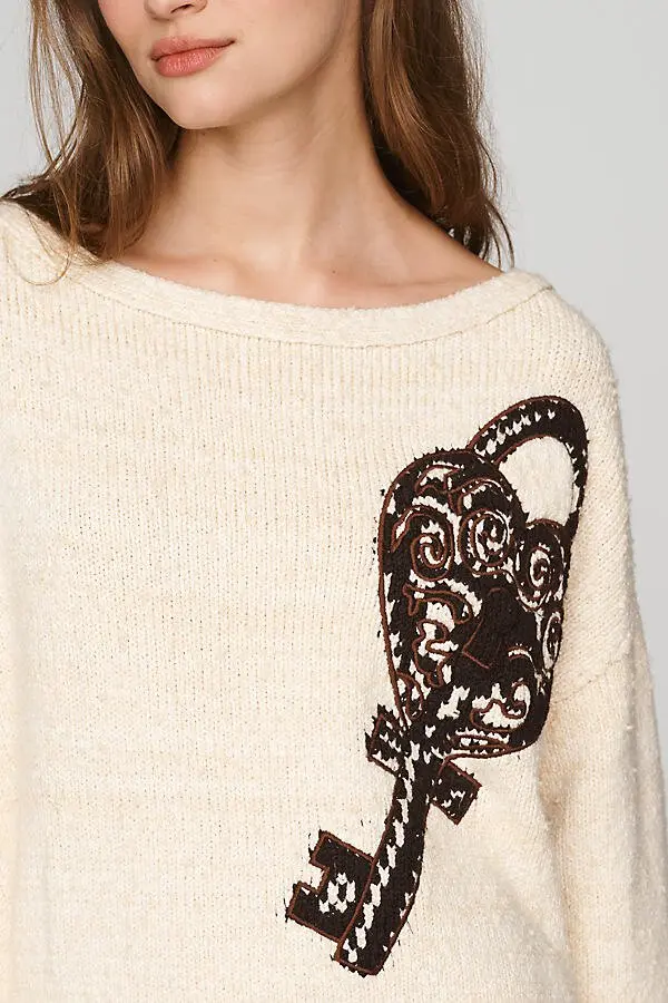 Anthropologie Graphic Key Motif Oversized Pullover Sweater