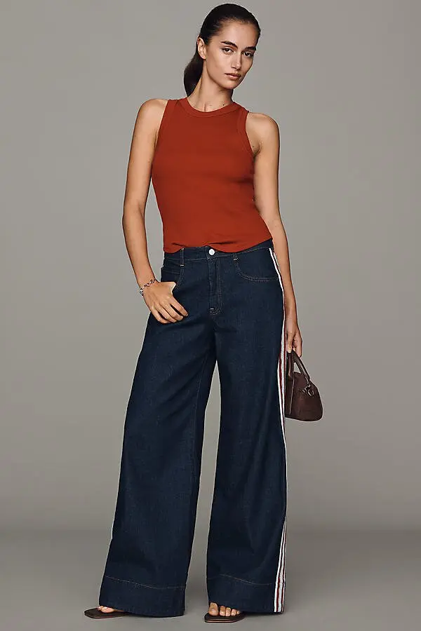 PILCRO Azura High-rise Wide-leg Jeans - Dark Denim