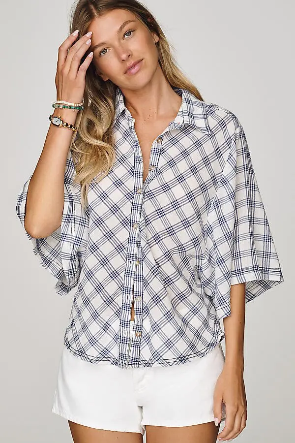 PILCRO Cotton Cape-sleeve Blouse