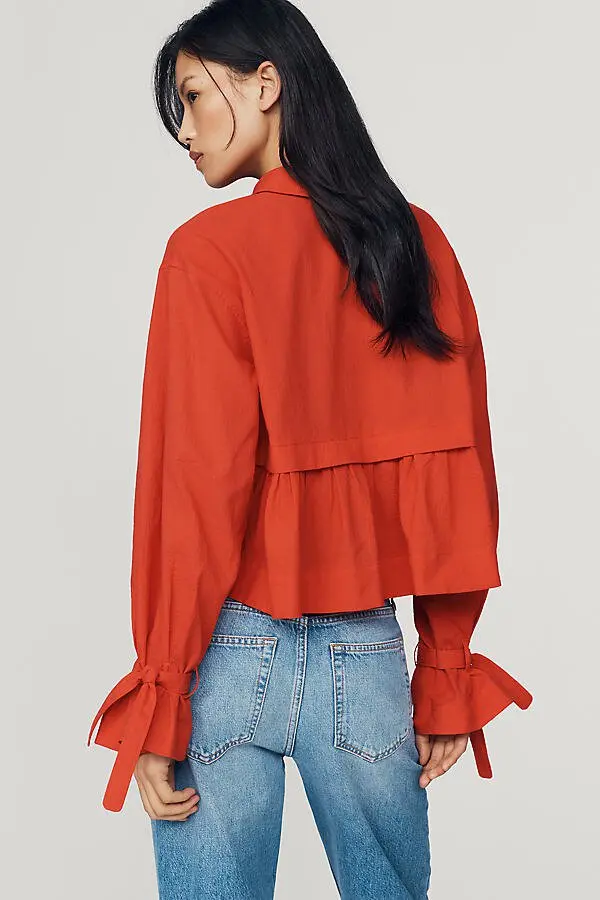 Maeve Long Sleeve Poet Cuff Shirt - Red