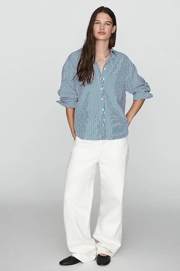 Maeve Shrunken Button-down Shirt With Stripes