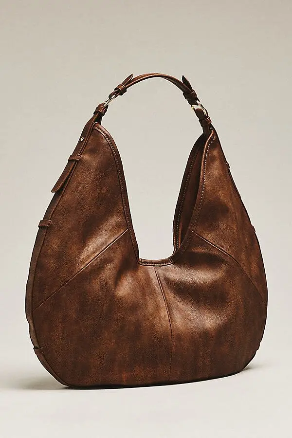 Anthropologie Burnished Faux Leather Hobo Bag - Brown