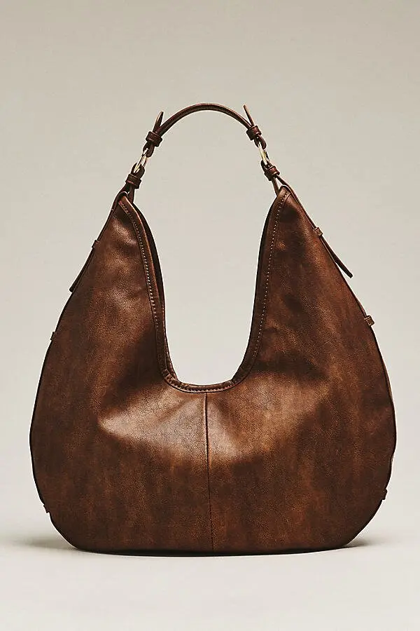 Anthropologie Burnished Faux Leather Hobo Bag