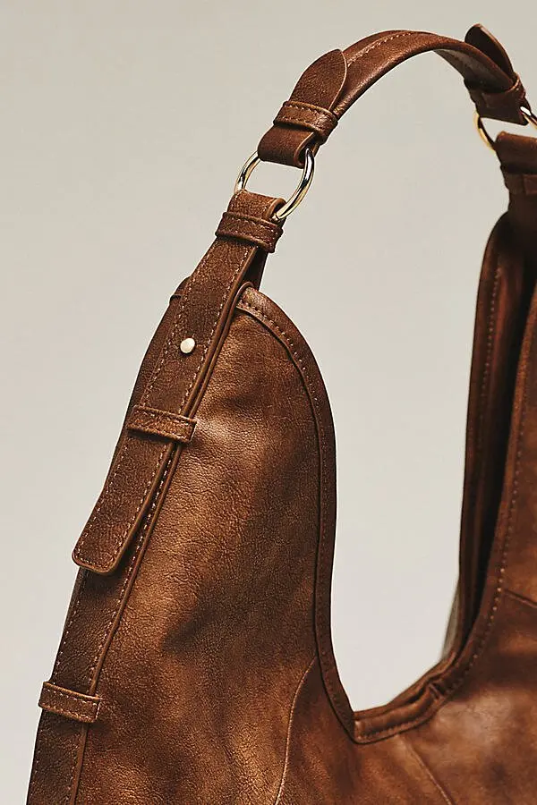 Anthropologie Burnished Faux Leather Hobo Bag