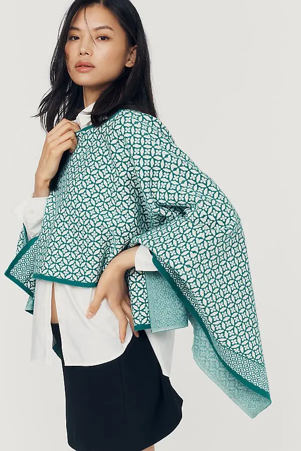 MARE MARE Printed Boatneck Poncho Top - Green Pattern