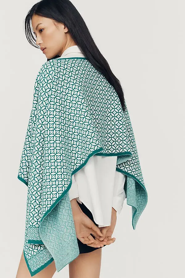 MARE MARE Printed Boatneck Poncho Top - Green Pattern