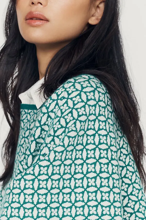 MARE MARE Printed Boatneck Poncho Top - Green Pattern