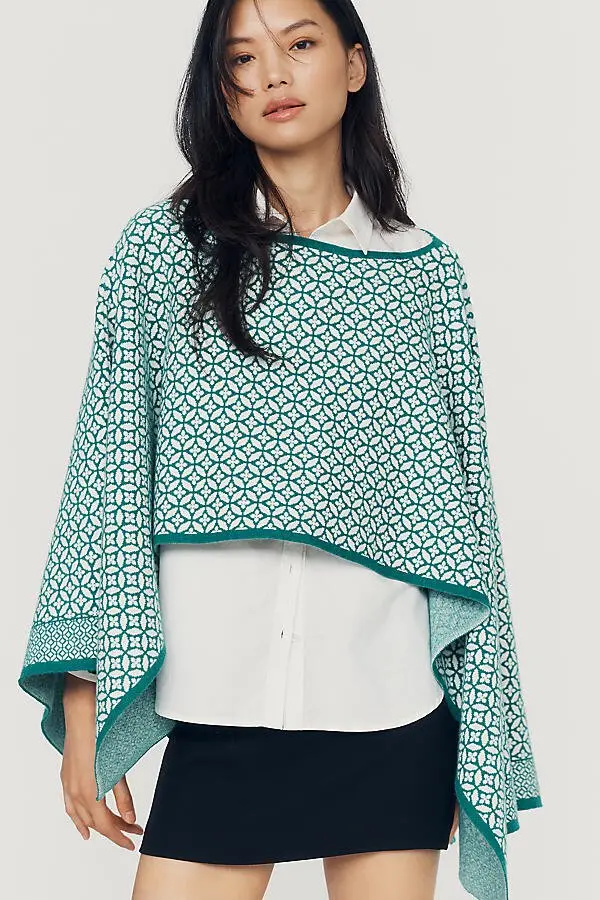 MARE MARE Printed Boatneck Poncho Top - Green Pattern