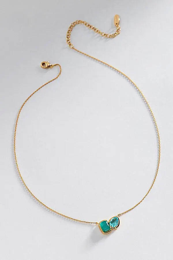 Anthropologie Delicate Mixed Stone Necklace - Blue