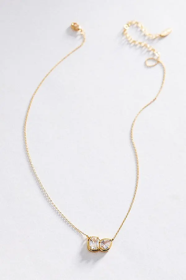 Anthropologie Delicate Mixed Stone Necklace - Clear/gold