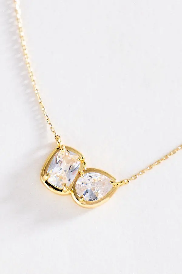 Anthropologie Delicate Mixed Stone Necklace - Clear/gold