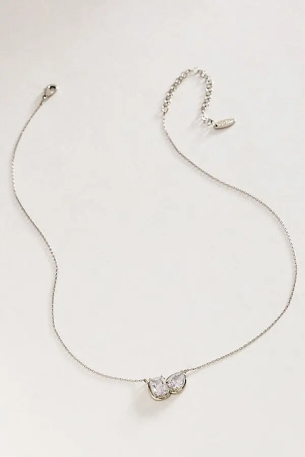Anthropologie Delicate Mixed Stone Necklace - Clear/silver
