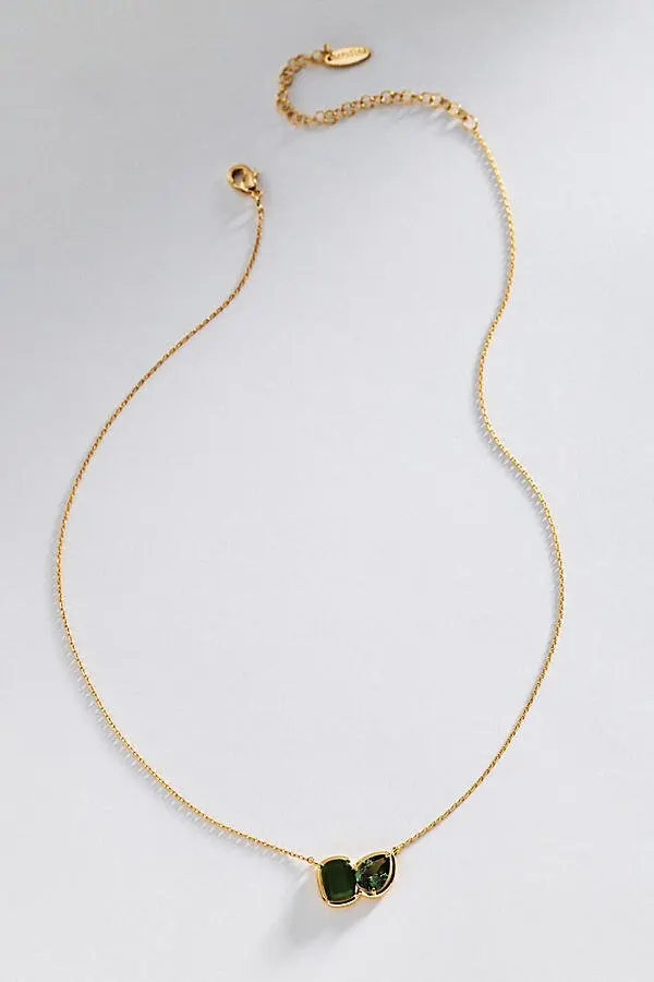 Anthropologie Delicate Mixed Stone Necklace - Green