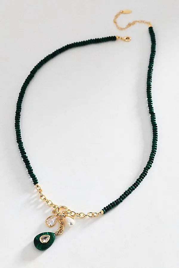 Anthropologie Beaded Charm Pendant Necklace - Green