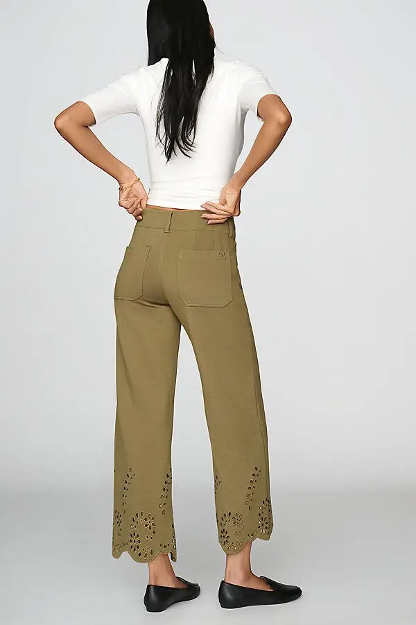 Maeve Colette Knit Cutwork High-rise Wide-leg Cropped Pants