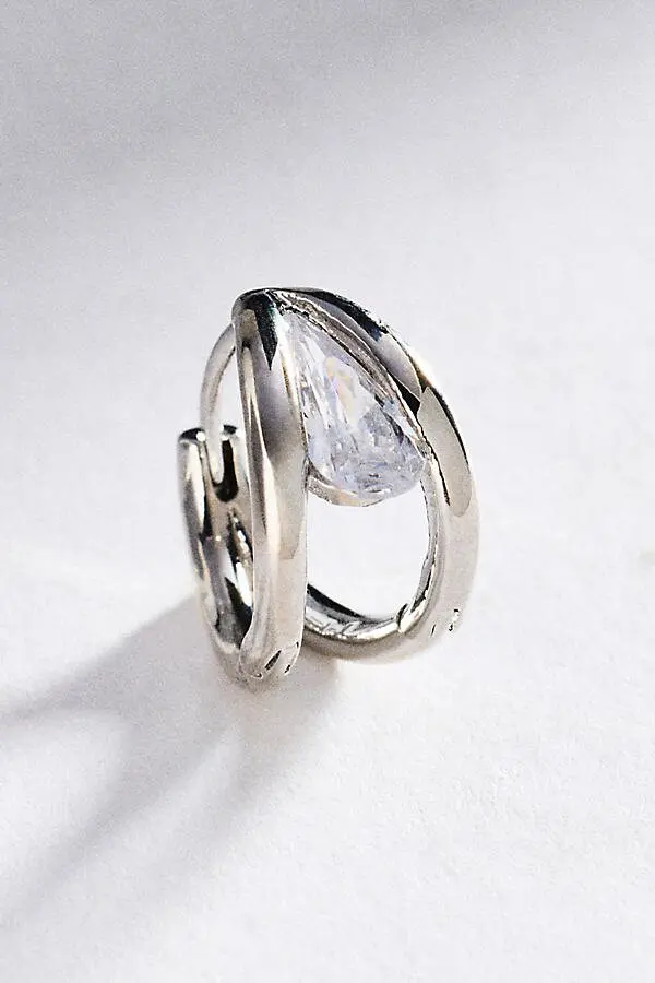 Anthropologie Crystal Huggie Hoop Earrings - Silver