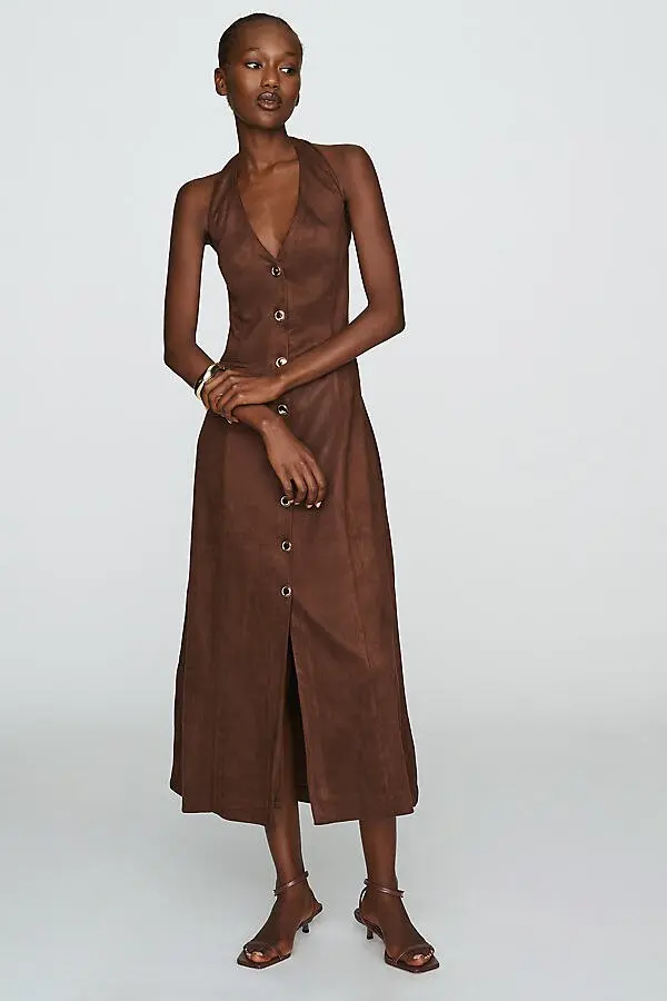 Endless Rose Faux-suede Buttondown Dress