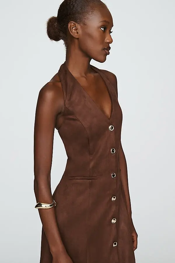 Endless Rose Faux-suede Buttondown Dress