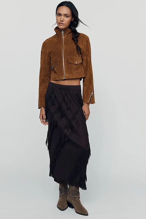 MAUDE CLUB Kellie Fringe Midi Skirt